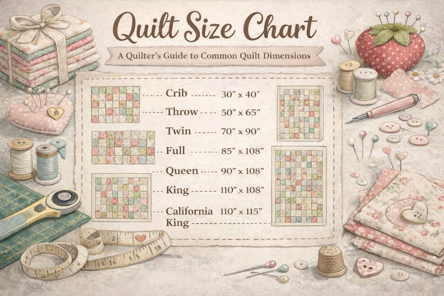 Quilt Size Chart: A Quilter’s Guide to Common Quilt Dimensions ...